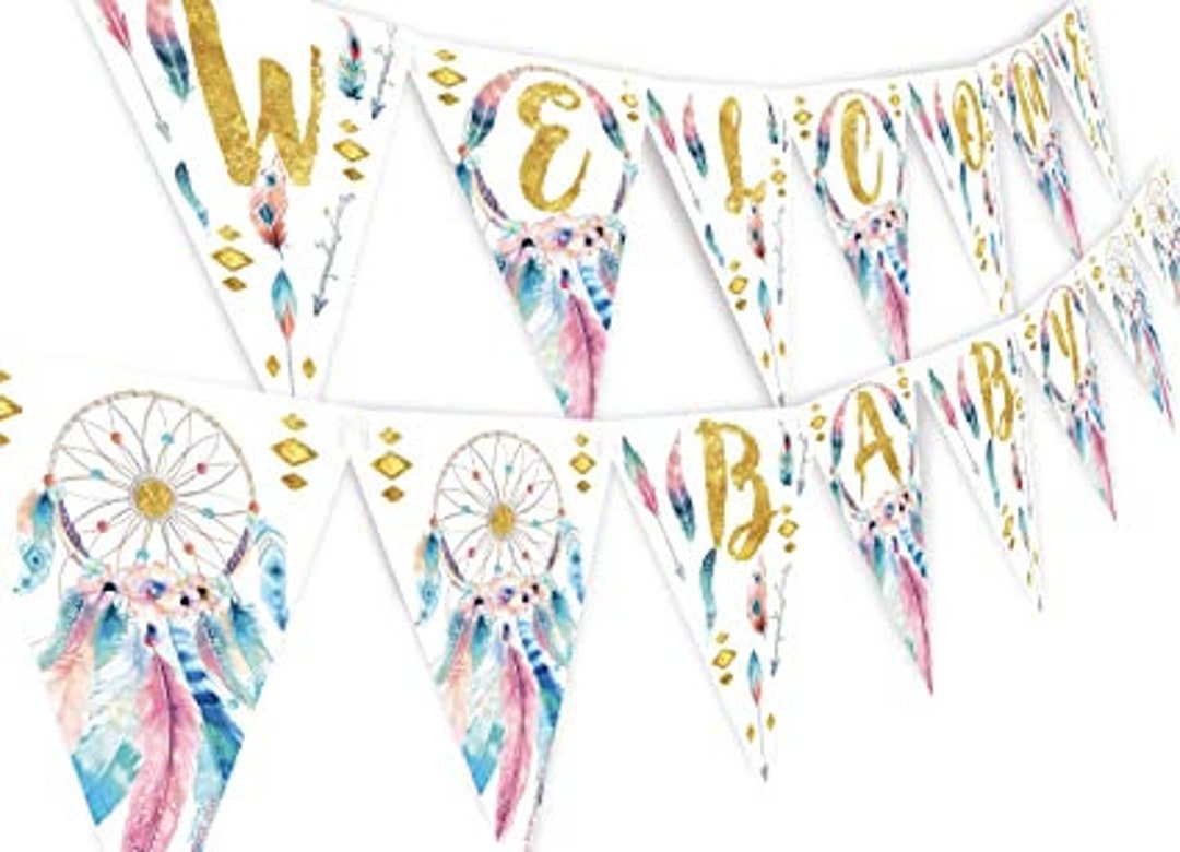 Boho Welcome Baby Banner Pennant - Wild One Shower Banner - Boho Shower ...