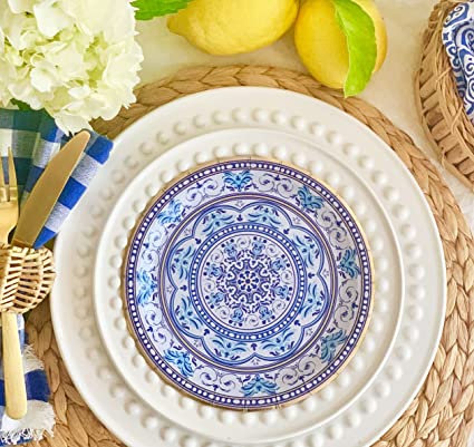 Capri Blue Pattern Paper Plates - Set of 8 Paper Plates - Engagement ...