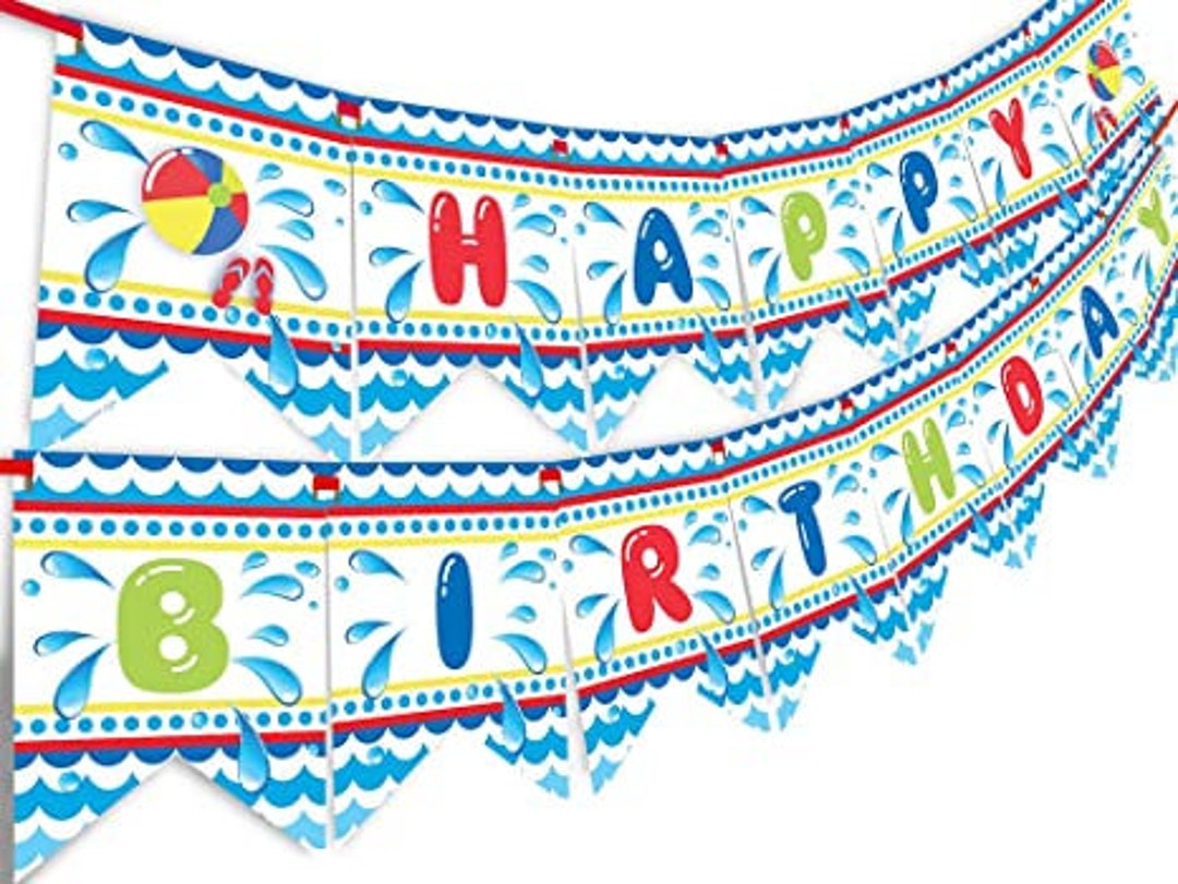 Pool Party Happy Birthday Banner - Pool Party Pennant - Classic - Etsy