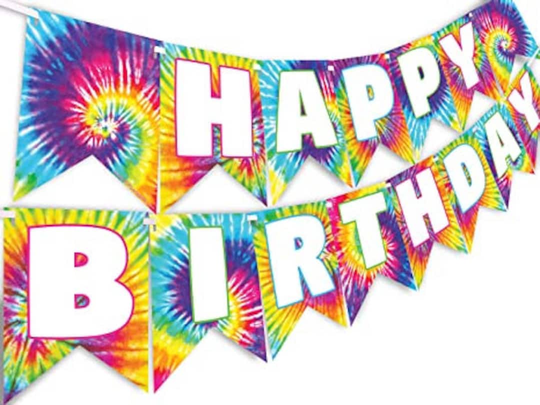 Tie Dye Happy Birthday Banner - Tie Dye Party Supplies - Tie Dye Party ...