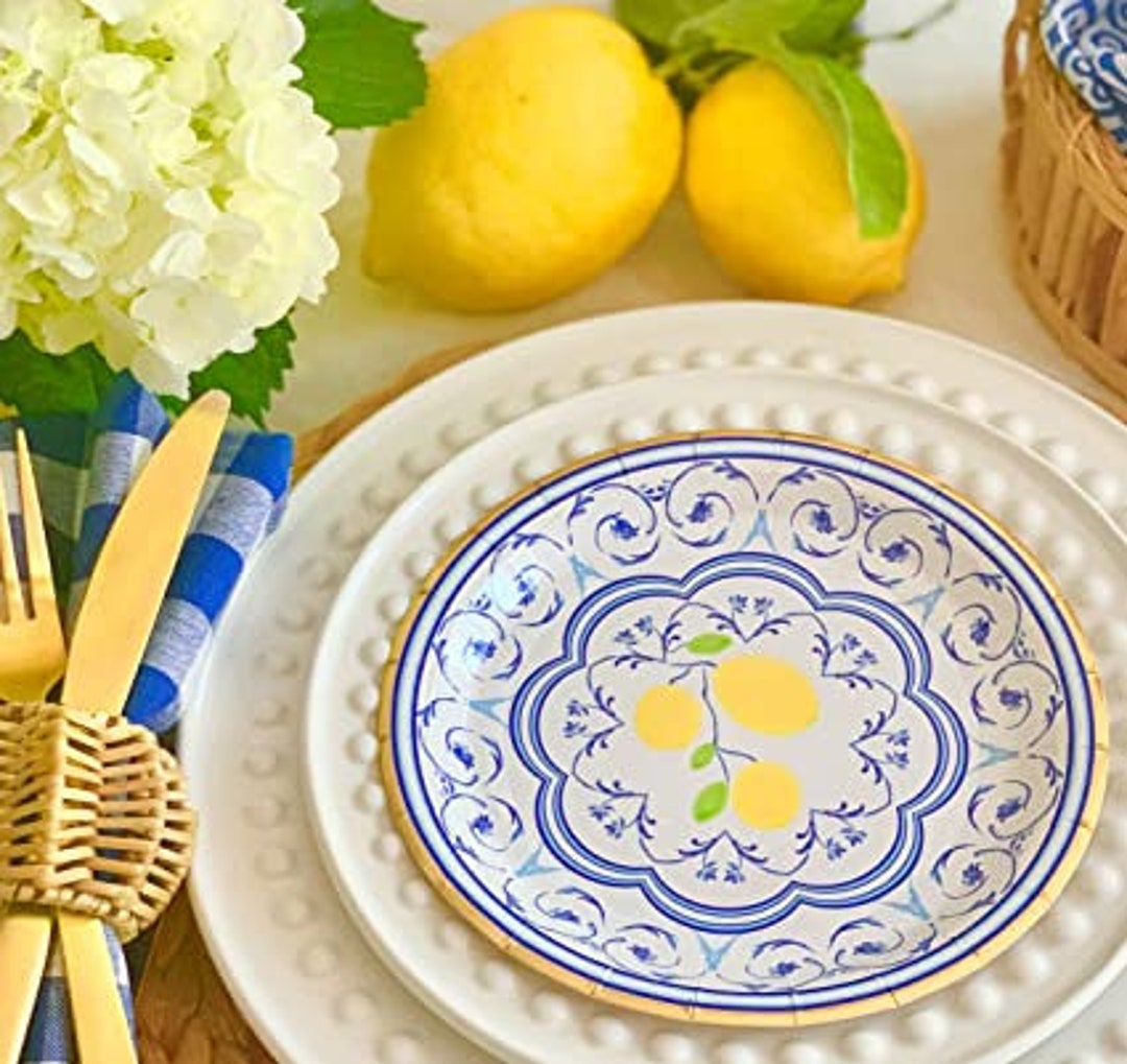 Capri Lemon Paper Plates - Set of 8 Paper Plates - Engagement Party ...