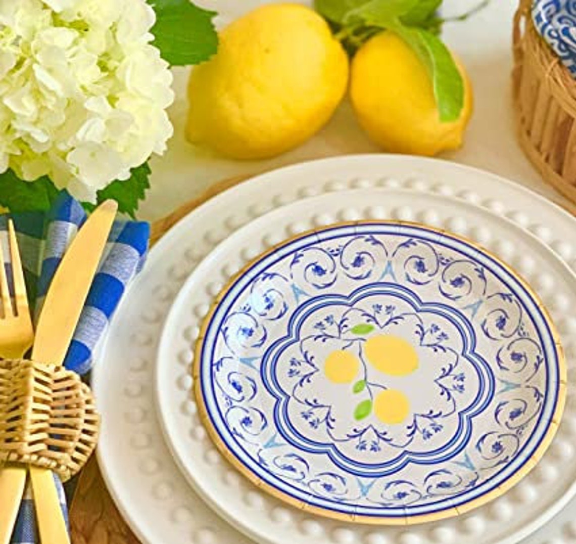 Capri Lemon Paper Plates - Set of 8 Paper Plates - Engagement Party ...