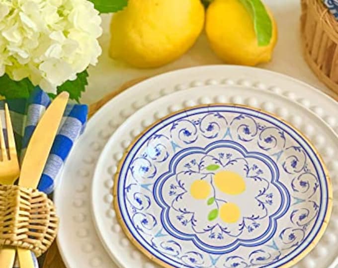 Capri Lemon Paper Plates - Set of 8 Paper Plates - Engagement Party ...