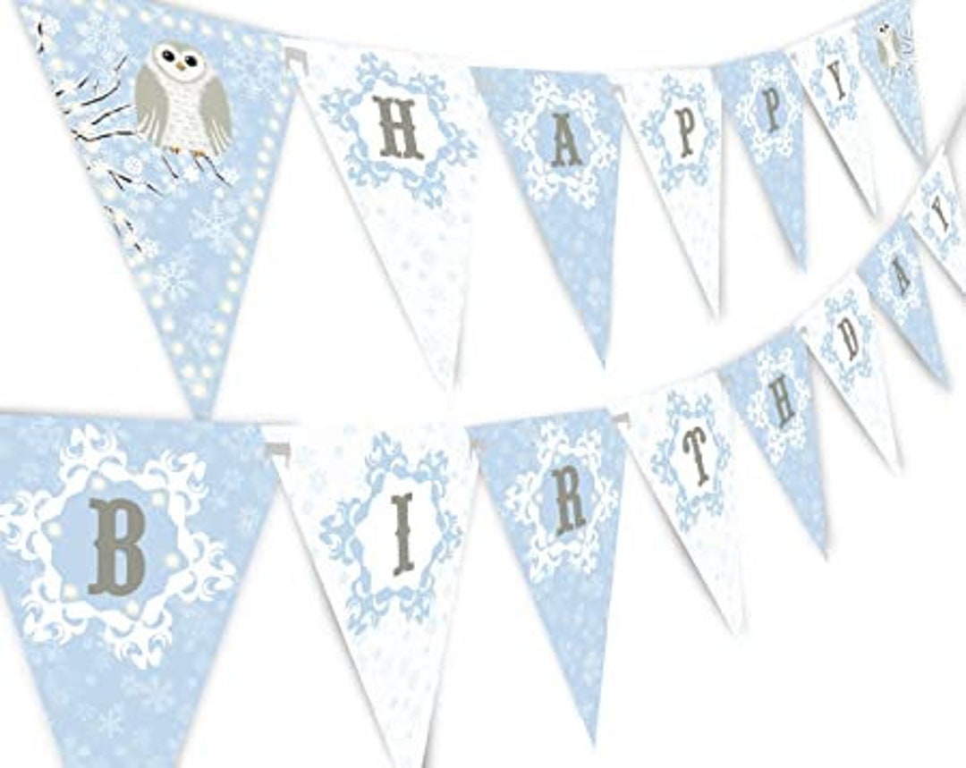 Snowy Owl Blue Happy Birthday Banner Pennant - Etsy