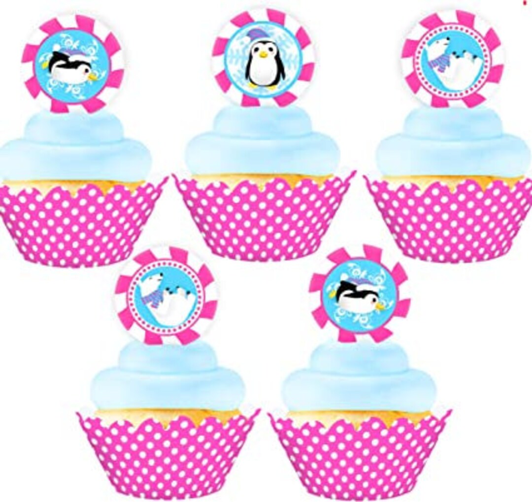 Winter Wonderland Pink Birthday Cupcake Toppers and Cupcake Wrappers ...