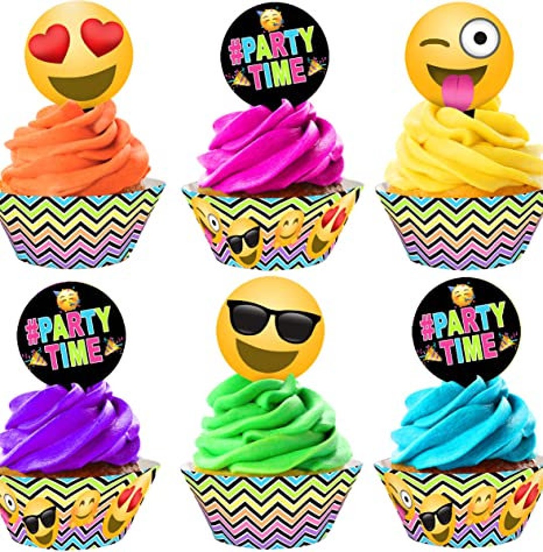 Emoji Cupcake Kit - 24 Emoji Cupcake Toppers and 24 Cupcake Wrappers ...