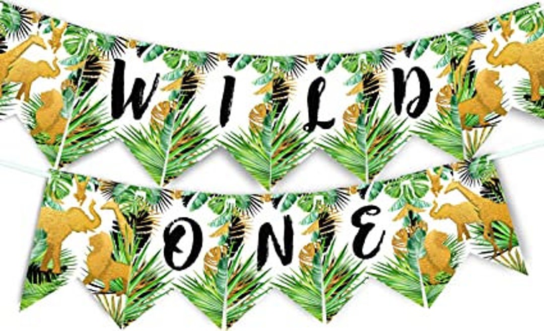 Golden Safari Wild One Banner Pennant - Safari Party Decorations - Wild ...