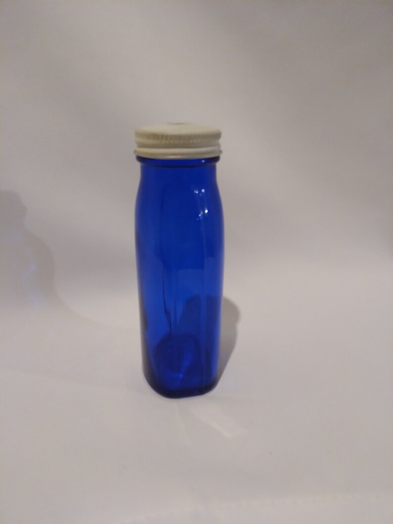 Vintage Cobalt Blue Glass Bottle With Lid Etsy
