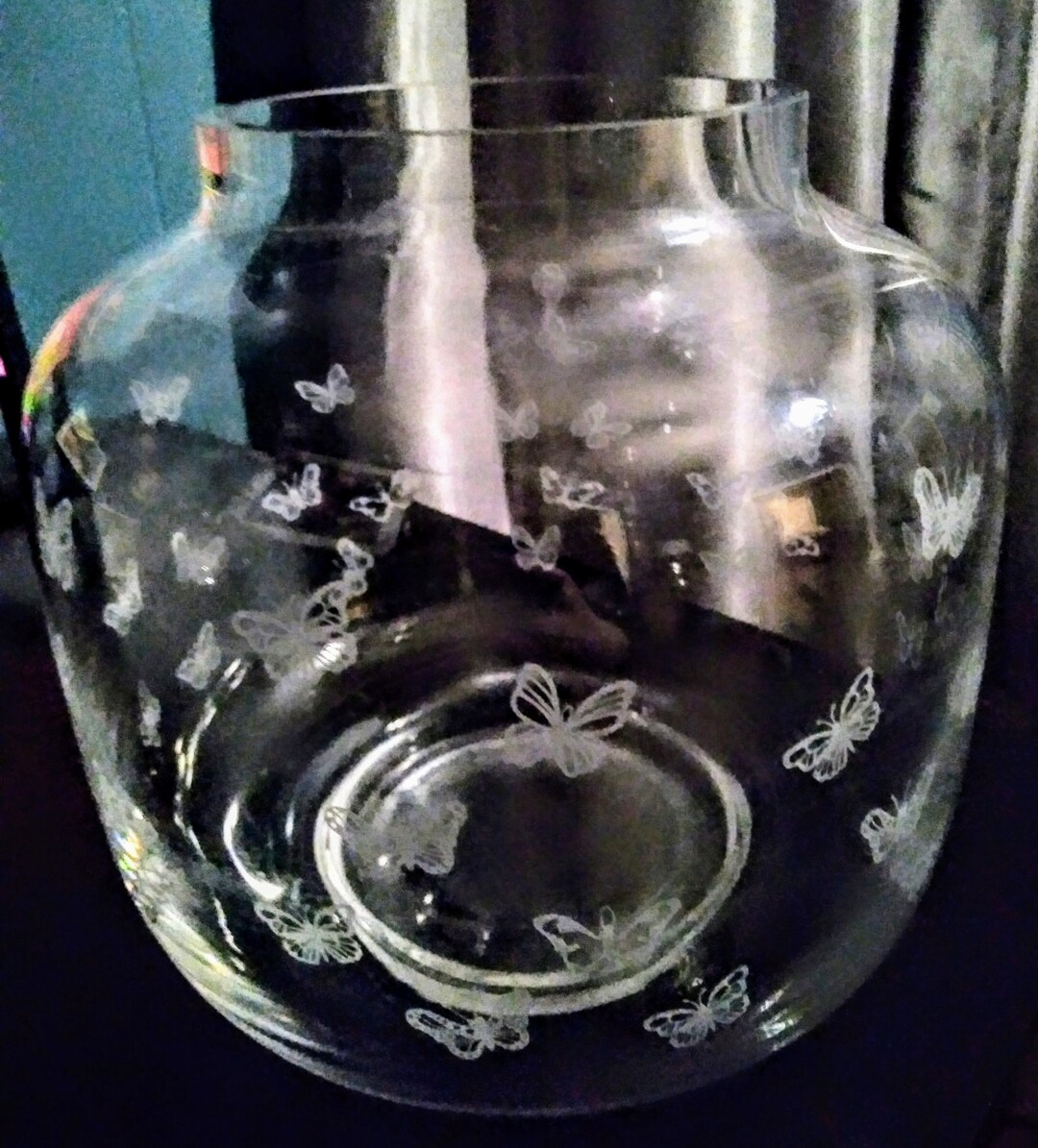 Wide Clear Glass Vase With Butterfly Etchings, 7 Tall - Etsy