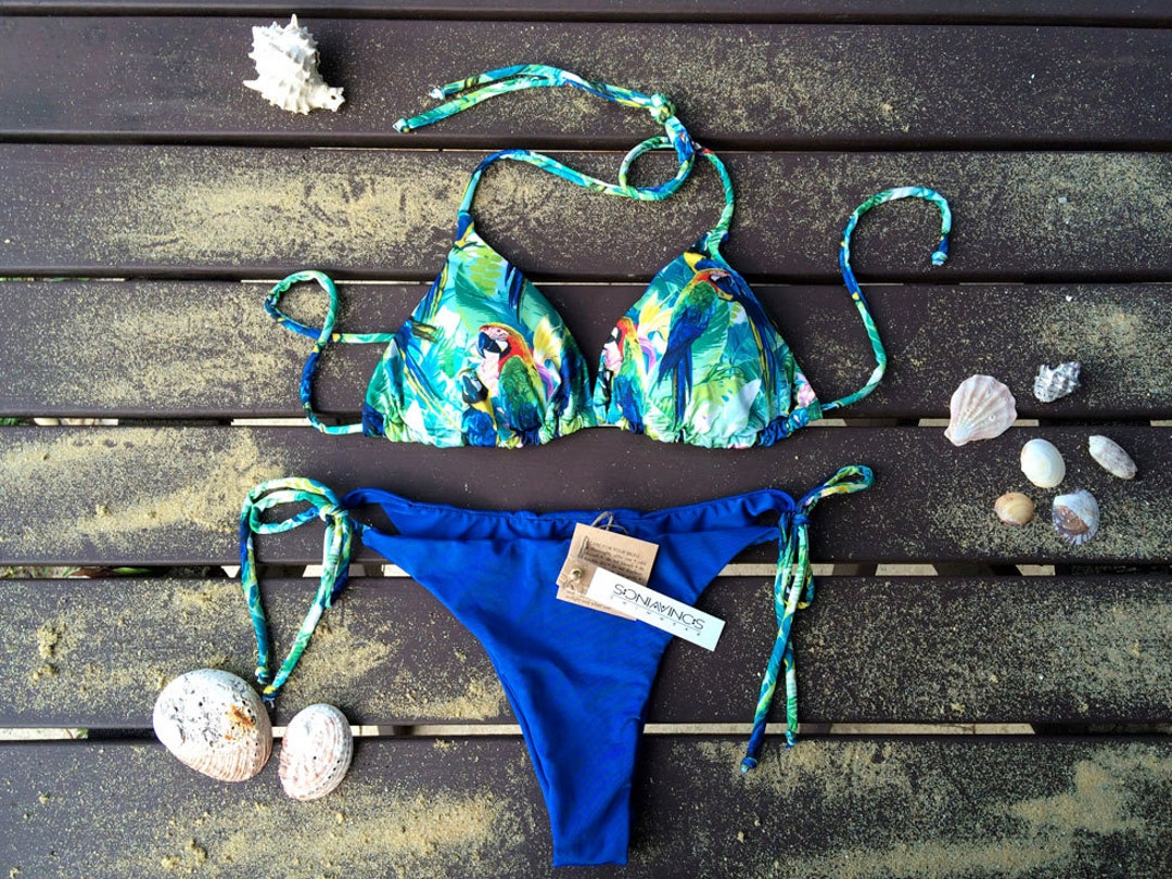 PARROTS Bikini Set Triangle Top Woman Swimwear Handmade - Etsy