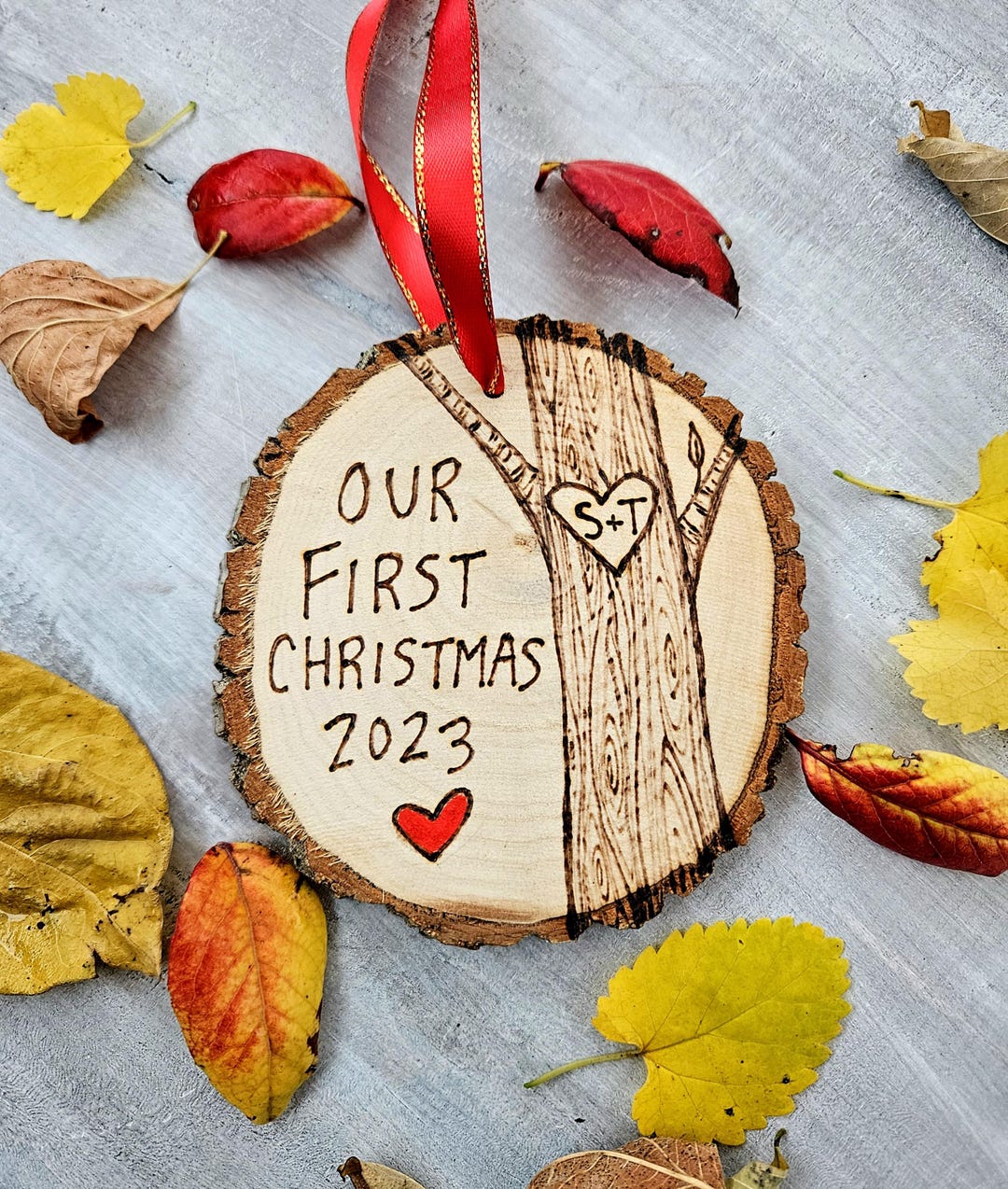 Personalized Our First Christmas Couples Ornament: Wood Slice Ornament ...