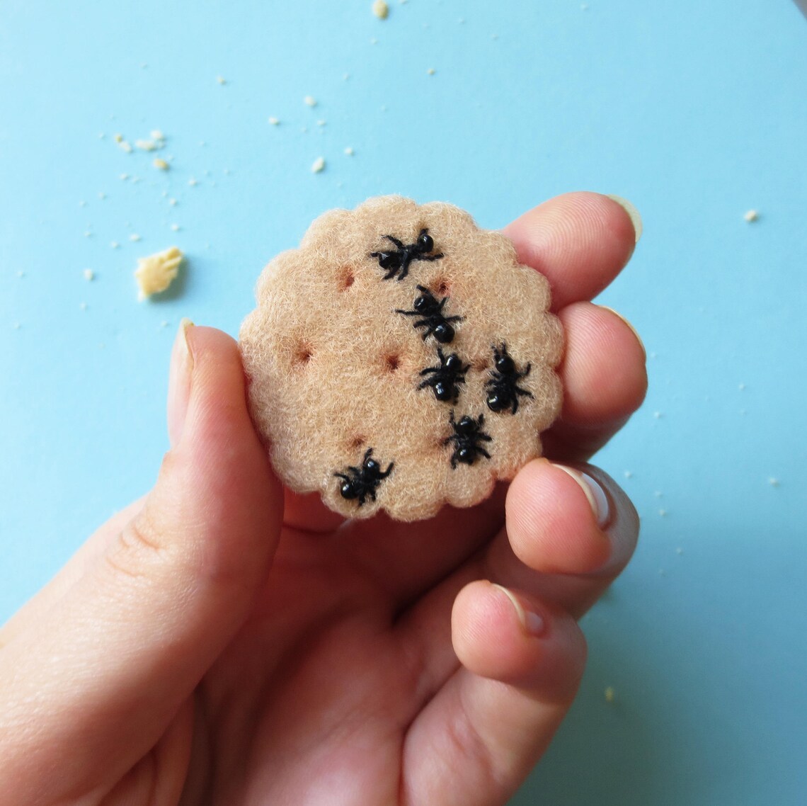 Cookie Brooch Cookie With Ants Biscuit Needle Felted - Etsy