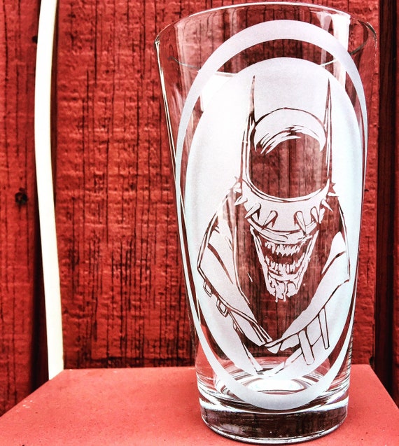 The Batman Who Laughs/ Hand Etched 16oz Tempered Pint Glass | Etsy