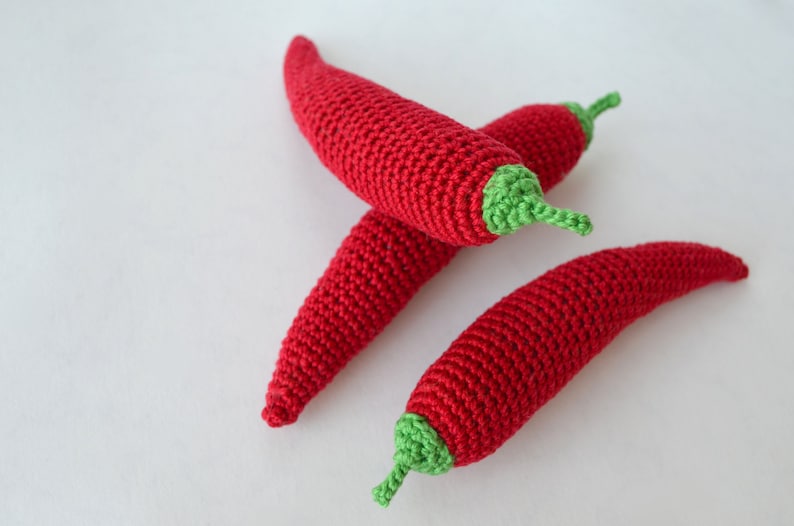 Crochet Chilli, Crochet Vegetables, Play Food, Baby Toy, Kitchen Decor ...