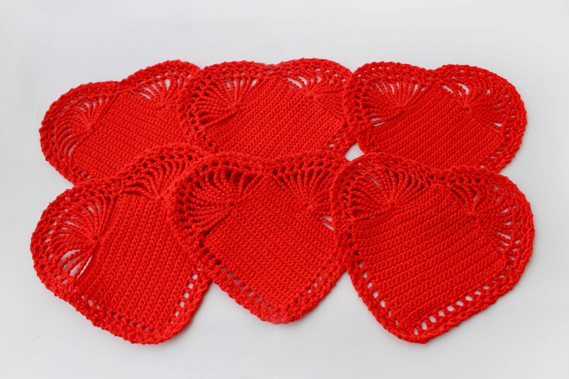 Crocheted Red Coasters, Valentine's Day Gift, Pure Cotton Hand ...