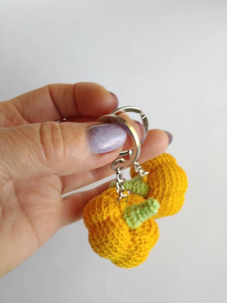 Pumpkin-key Chain, Crochet Vegetables, Autumn Decor, Yellow, Orange ...