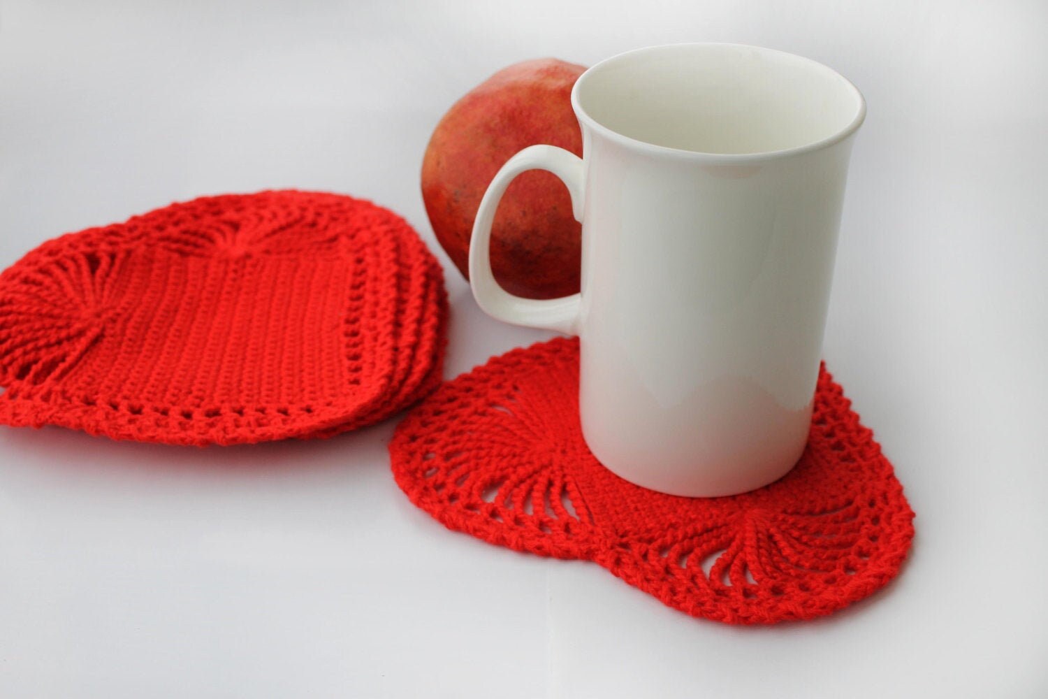 Crocheted Red Coasters, Valentine's Day Gift, Pure Cotton Hand ...