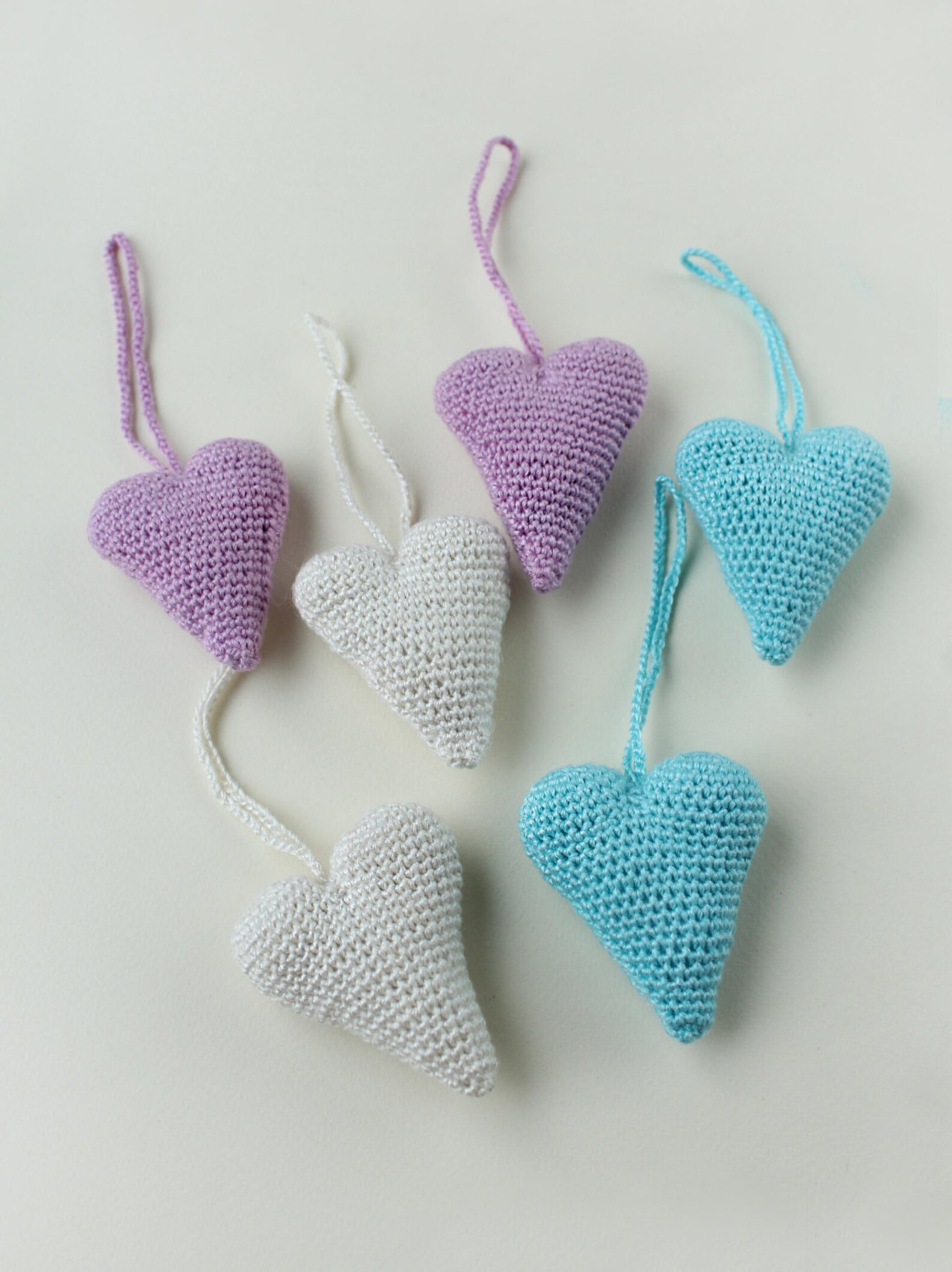Crocheted Heart, Beige Lilac Blue Heart, Amigurumi Heart, Miniature ...