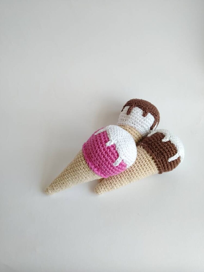 Crochet Ice Cream Cone, Crocheted Sweets, Crocheted Pretend Food, Play ...
