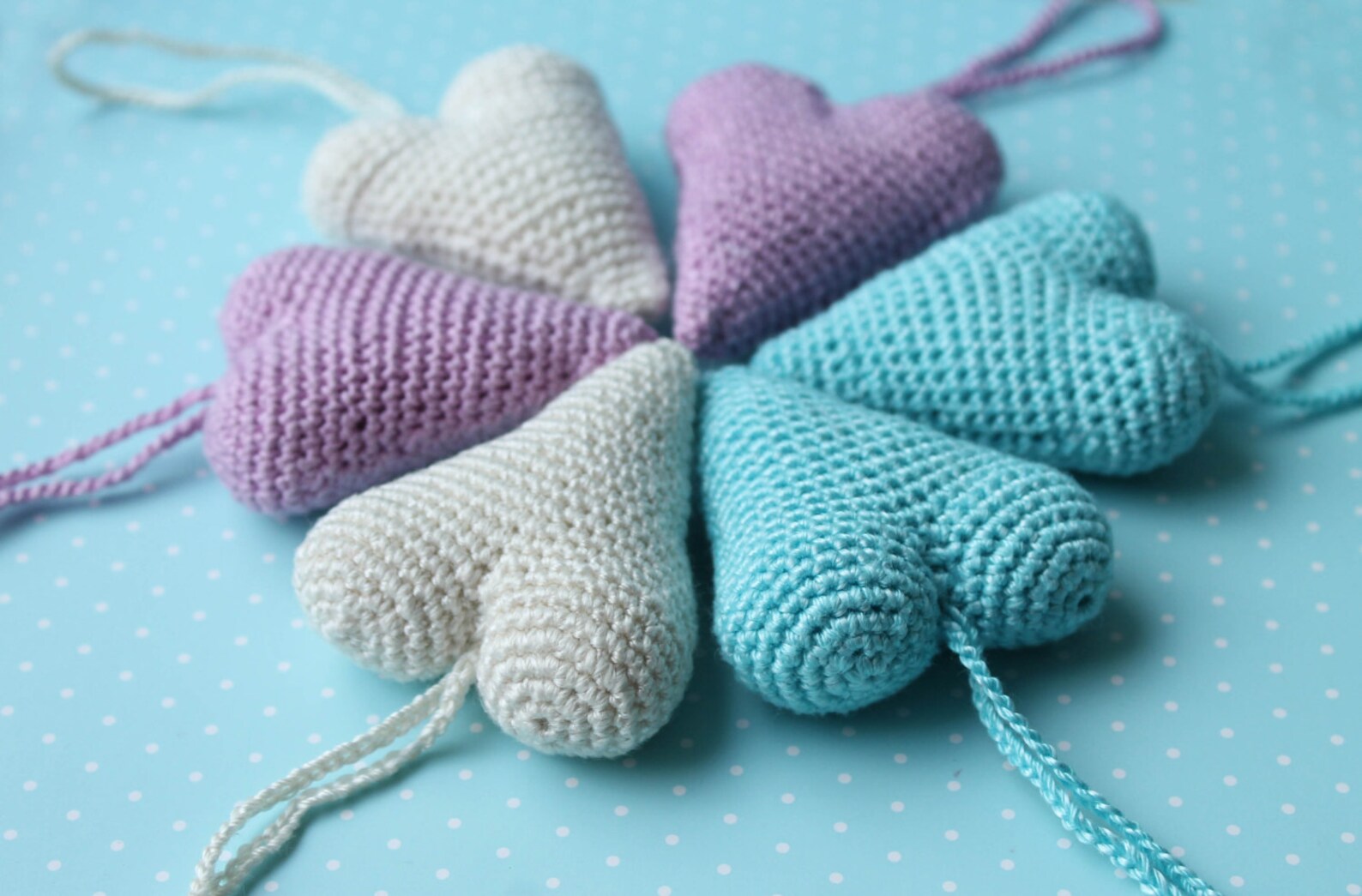 Crocheted Heart, Beige Lilac Blue Heart, Amigurumi Heart, Miniature ...