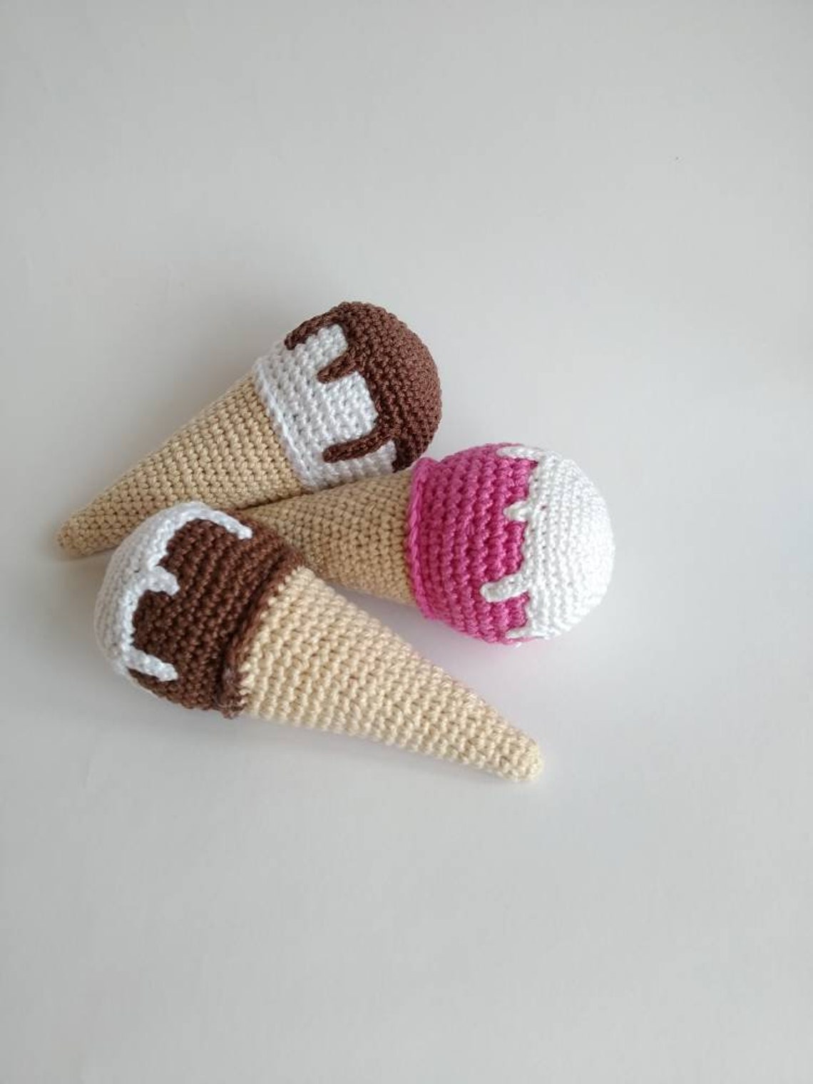 Crochet Ice Cream Cone, Crocheted Sweets, Crocheted Pretend Food, Play ...