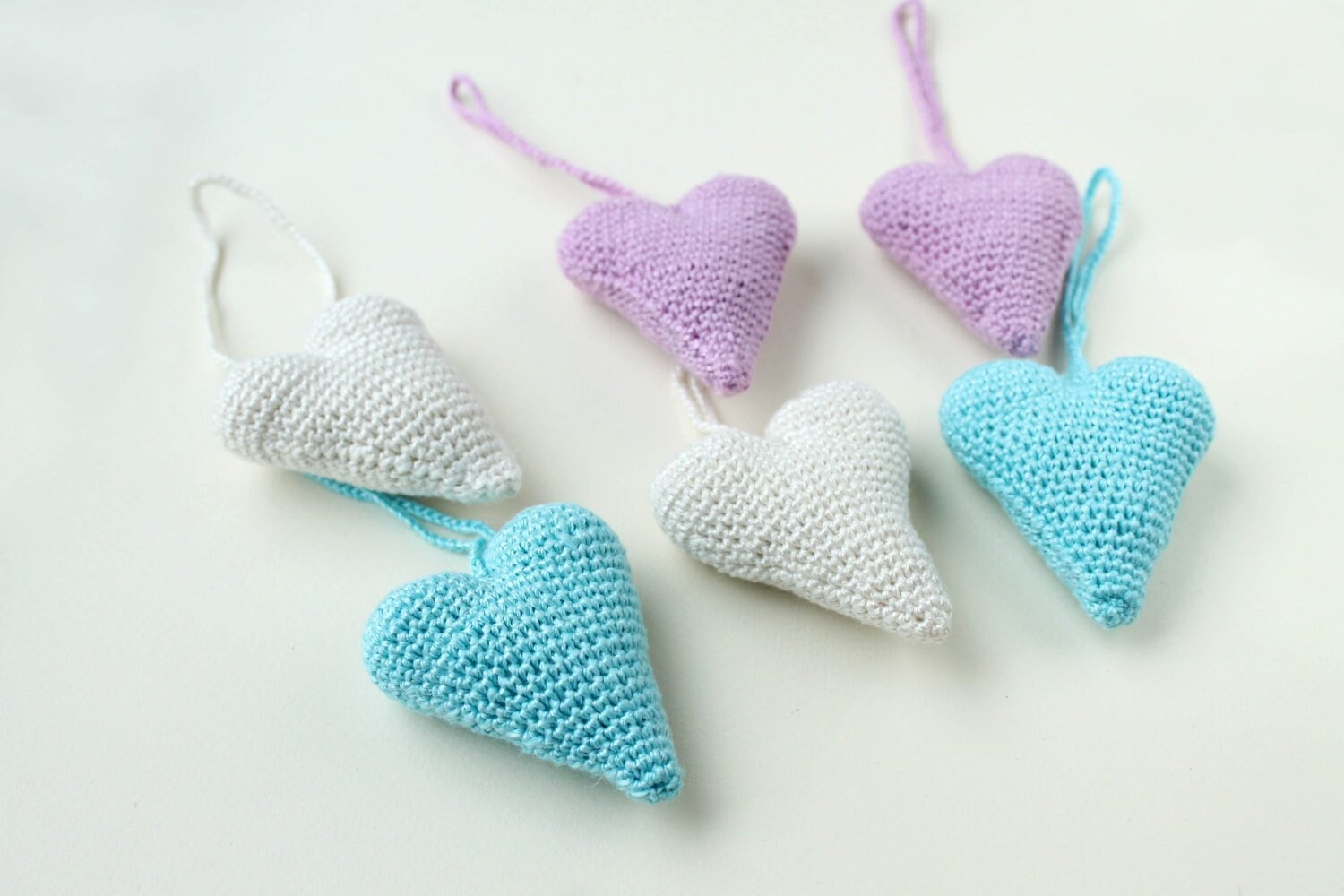 Crocheted Heart, Beige Lilac Blue Heart, Amigurumi Heart, Miniature ...