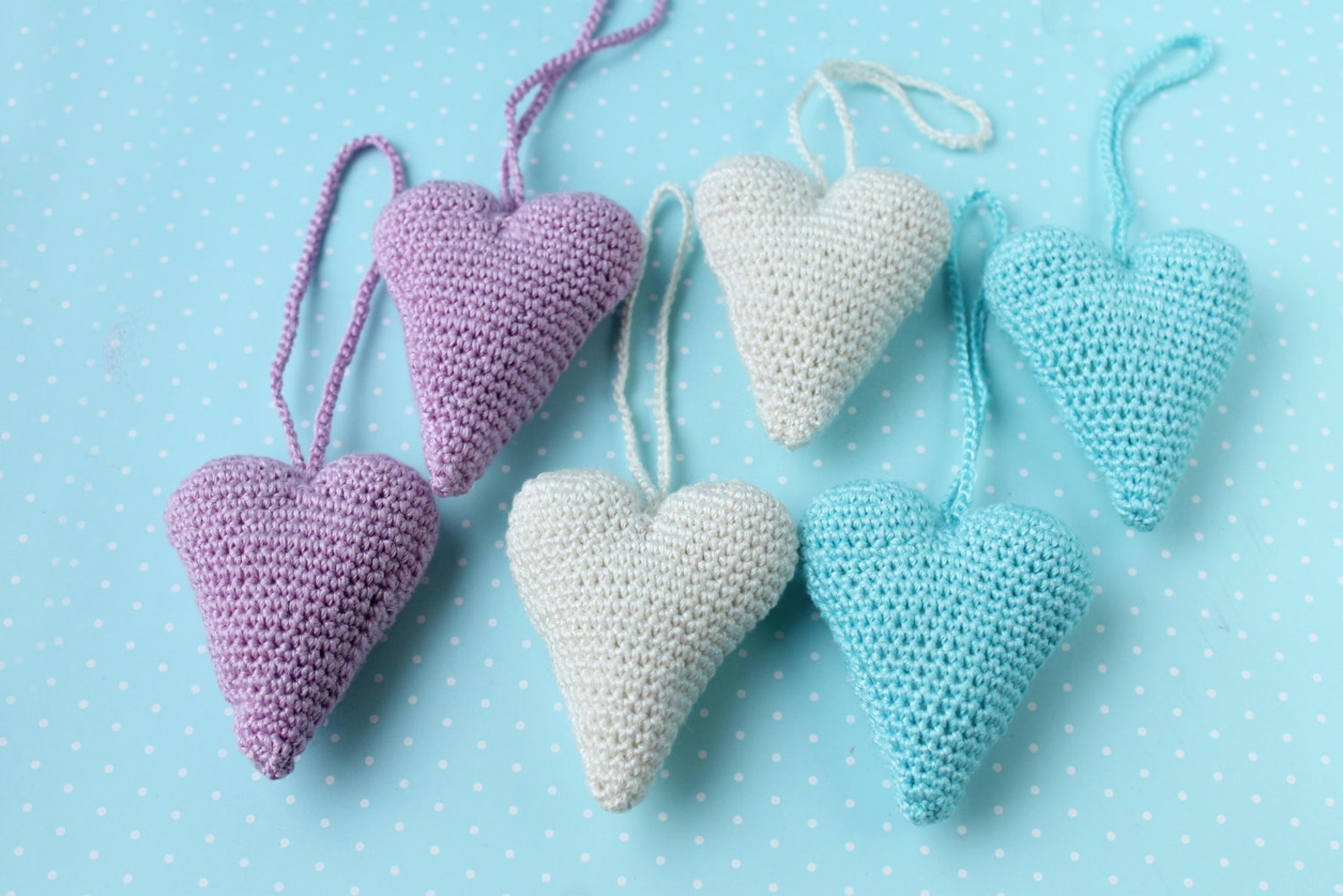 Crocheted Heart, Beige Lilac Blue Heart, Amigurumi Heart, Miniature ...