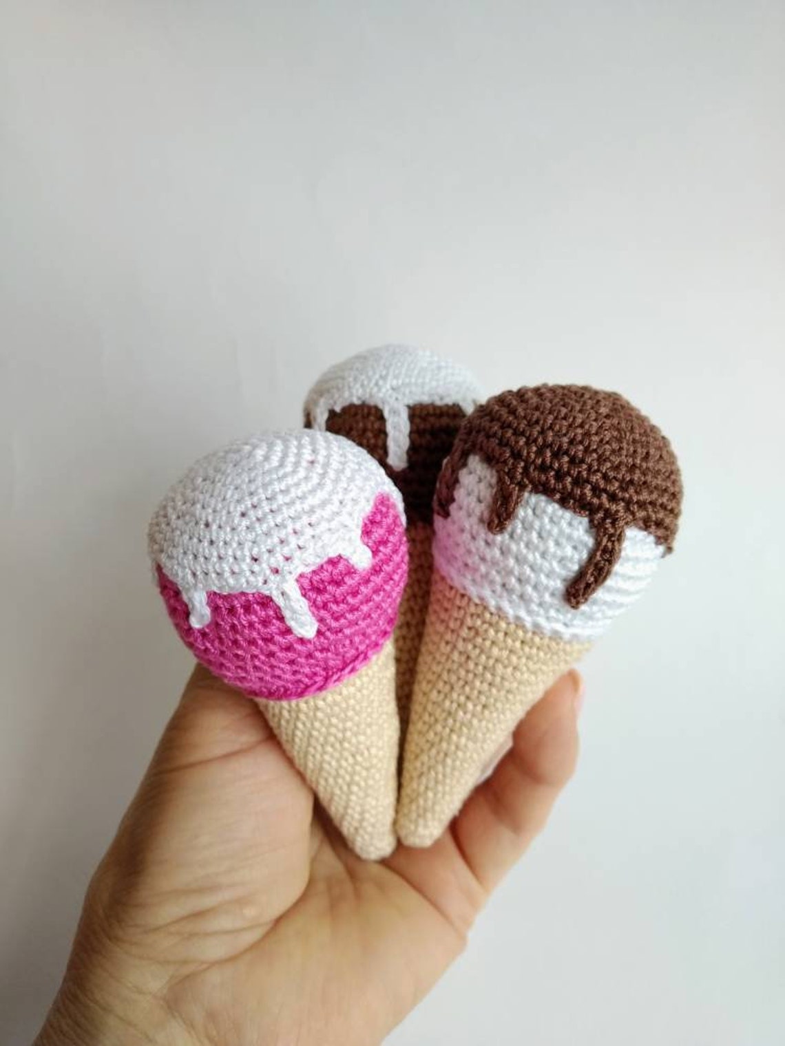 Crochet Ice Cream Cone, Crocheted Sweets, Crocheted Pretend Food, Play ...