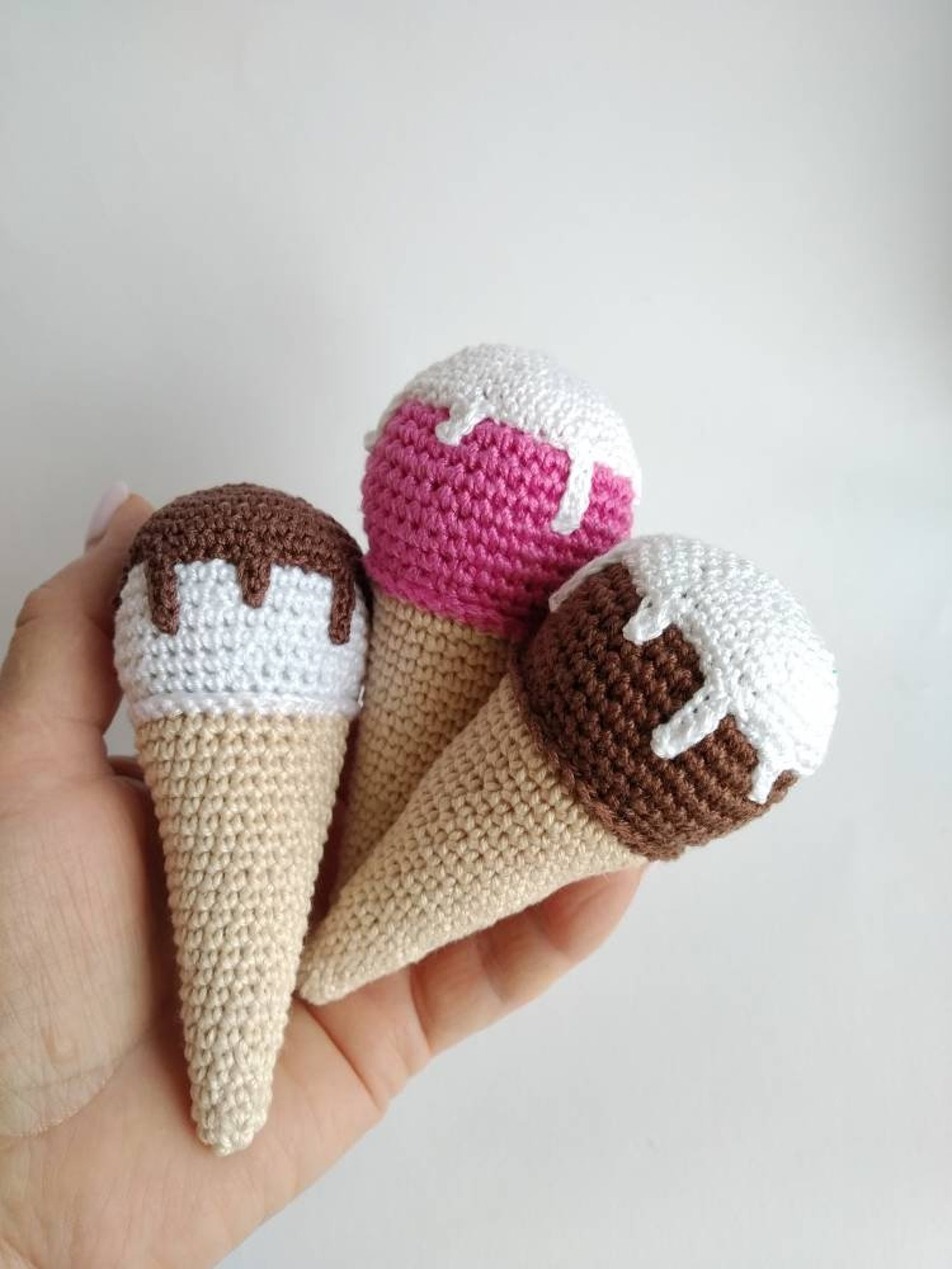 Crochet Ice Cream Cone, Crocheted Sweets, Crocheted Pretend Food, Play ...
