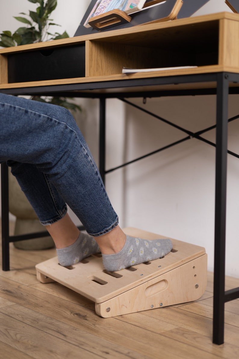 Wooden Footstool Adjustable Footrest Leg Rest Under Desk Ergonomic ...