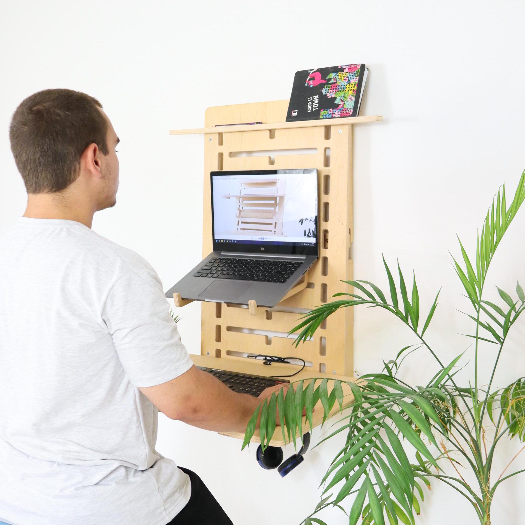 Computer Desk Wall Desk Wooden Standing Desk Wall Mounted Desk Custom Adjust Hidden Monitor Desk Work From Home Floating Desk Office Gift Etsy