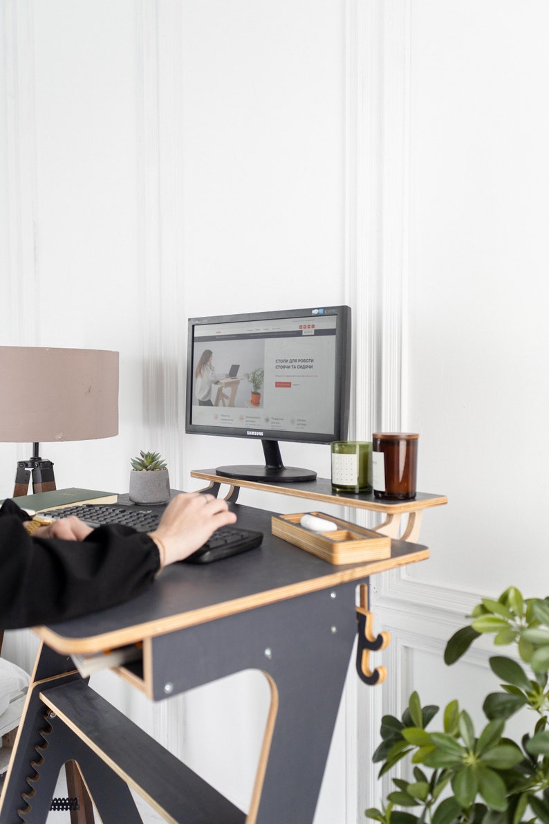 Standing Desk Black Wooden Sit to Stand Personalized Desk Office ...