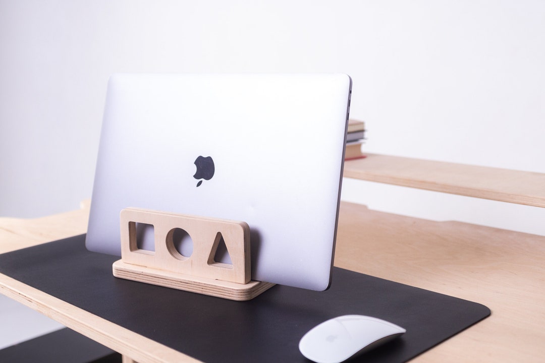 Laptop Stand Vertical Laptop Holder Wood Dual MacBook Stand Desk ...