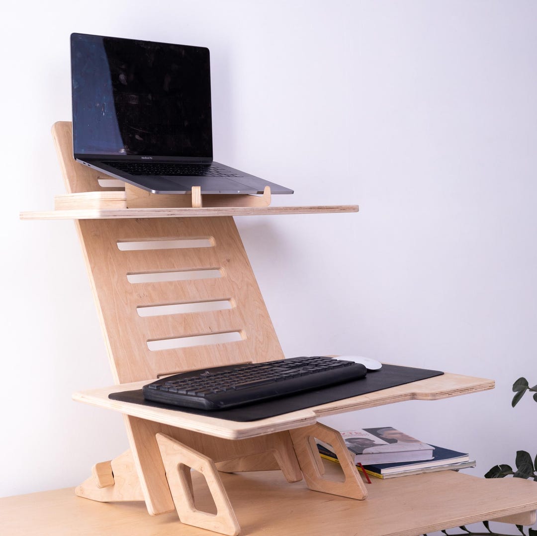 Desk Converter Plywood Laptop Stand Adjustable Personalized Standing ...
