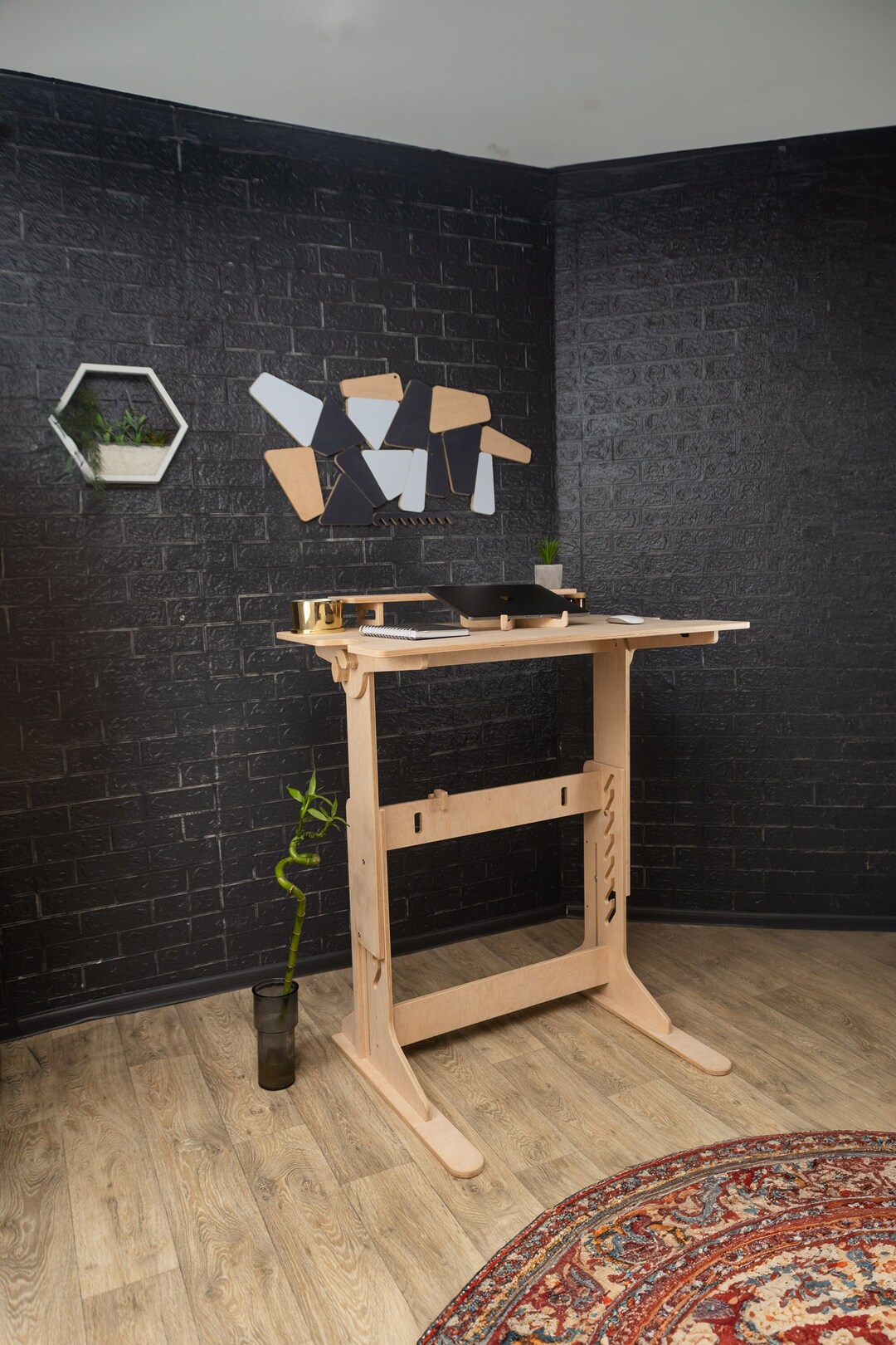 Standing Desk Natural Laptop Stand Wooden Office Desk Handmade Fold ...