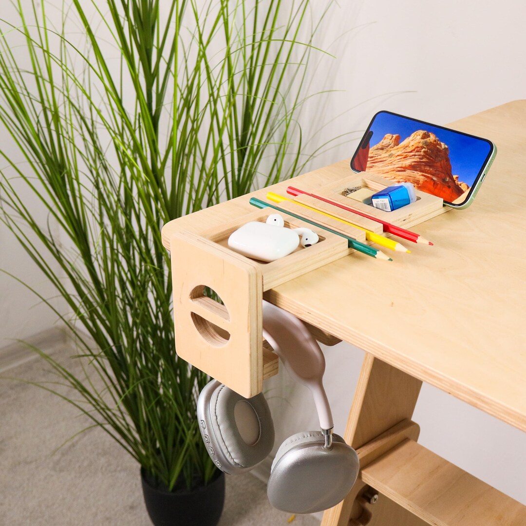 Desk Organizer Phone Stand Desktop Shelf Wood Desk Organization ...