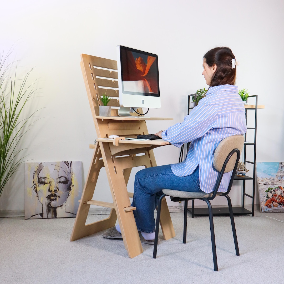 Computer Desk Adjustable Standing Table Wooden Gift for Artist Office ...