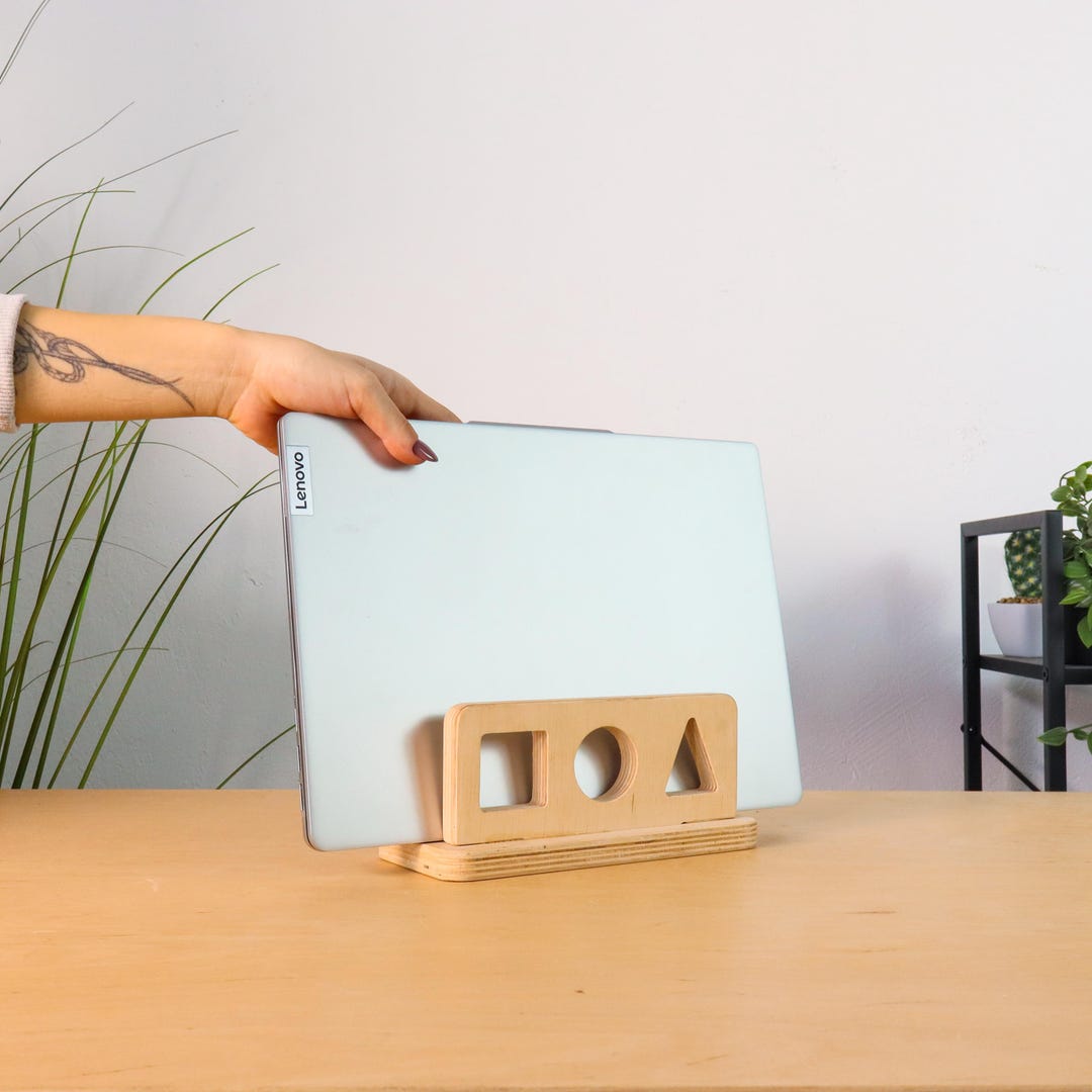 Plywood Laptop Stand Vertical Desk Holder Dual Lap Stand MacBook Holder ...