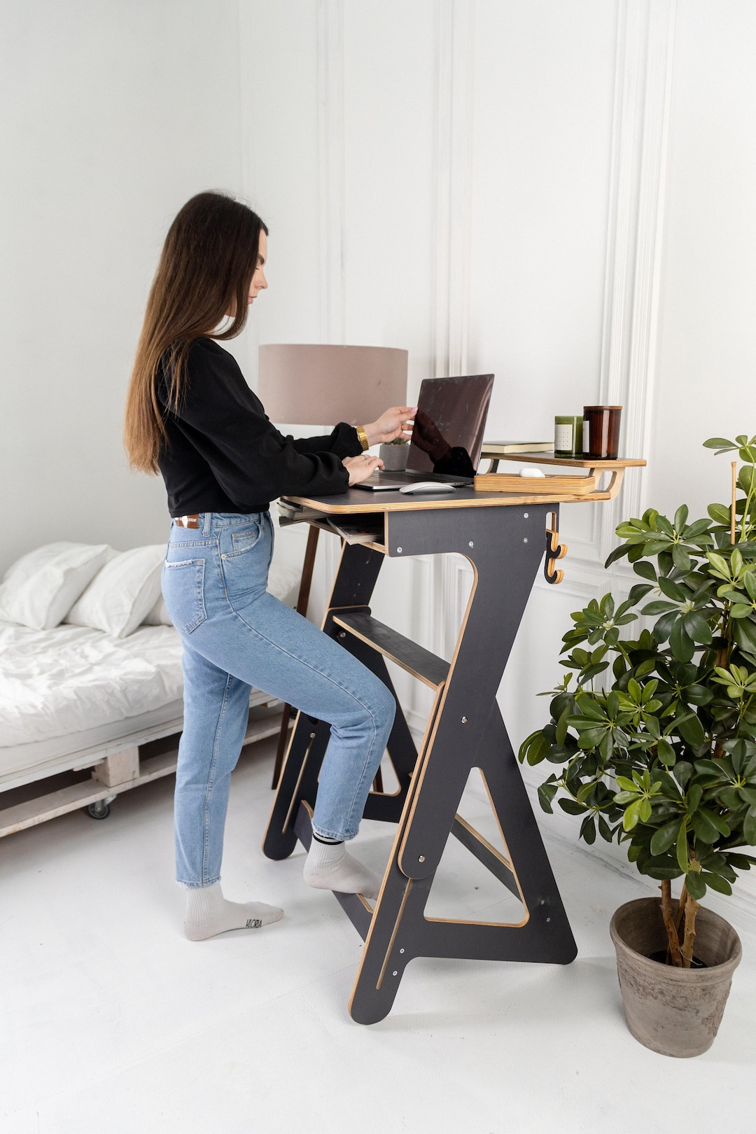 Standing Desk Black Wooden Sit to Stand Personalized Desk Office ...