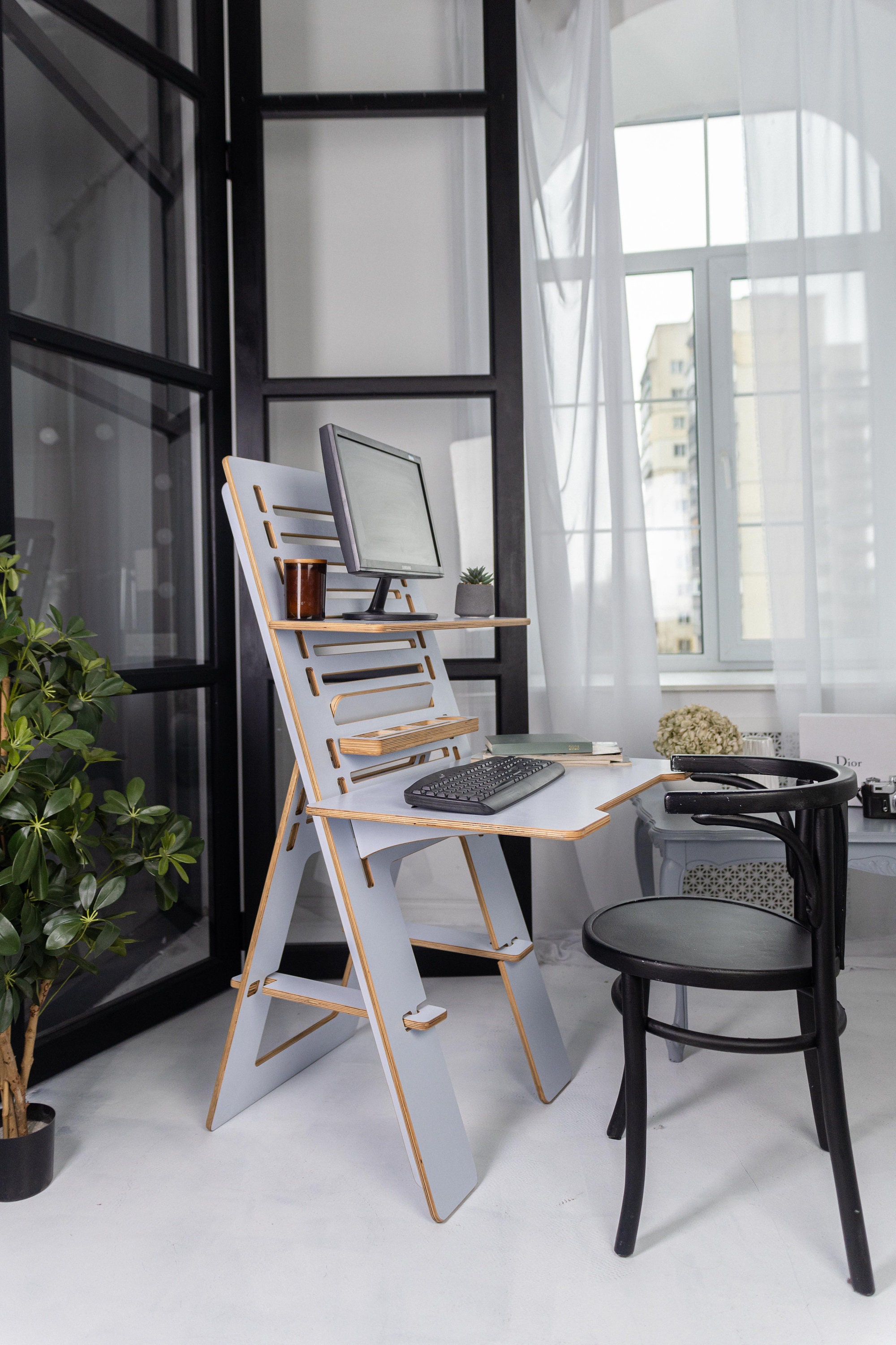 Standing Desk Wood Computer Desk Space Saving Office Furniture Plywood ...