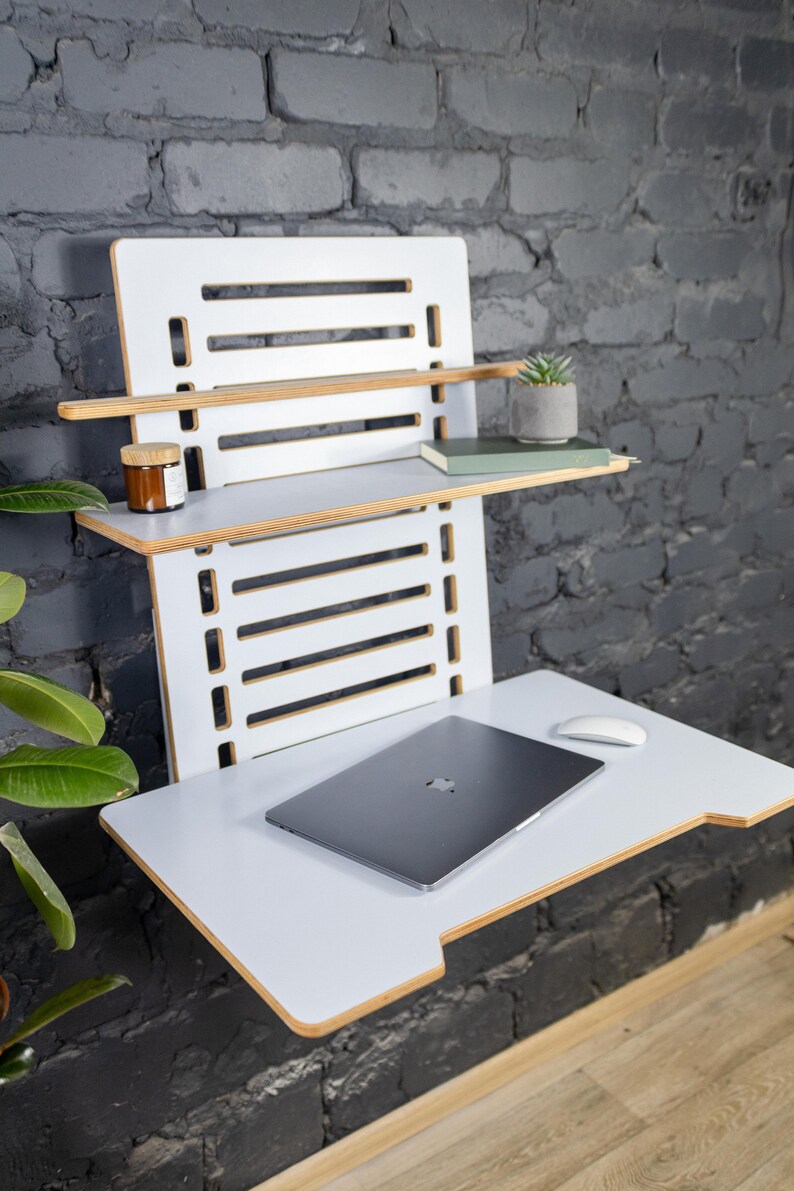 Wall Desk Mounted Wooden Laptop Stand Engraving Minimalist - Etsy