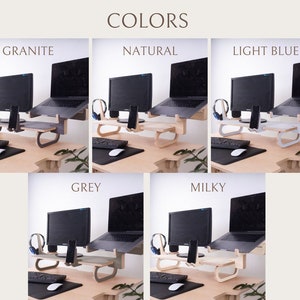 Desk Organizer Wood Monitor Stand Desktop Setup Computer Desk ...