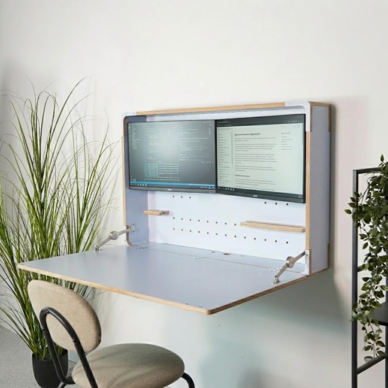 Murphy Dual Monitor Desk – Wall Mounted Fold Down Workstation for Home ...