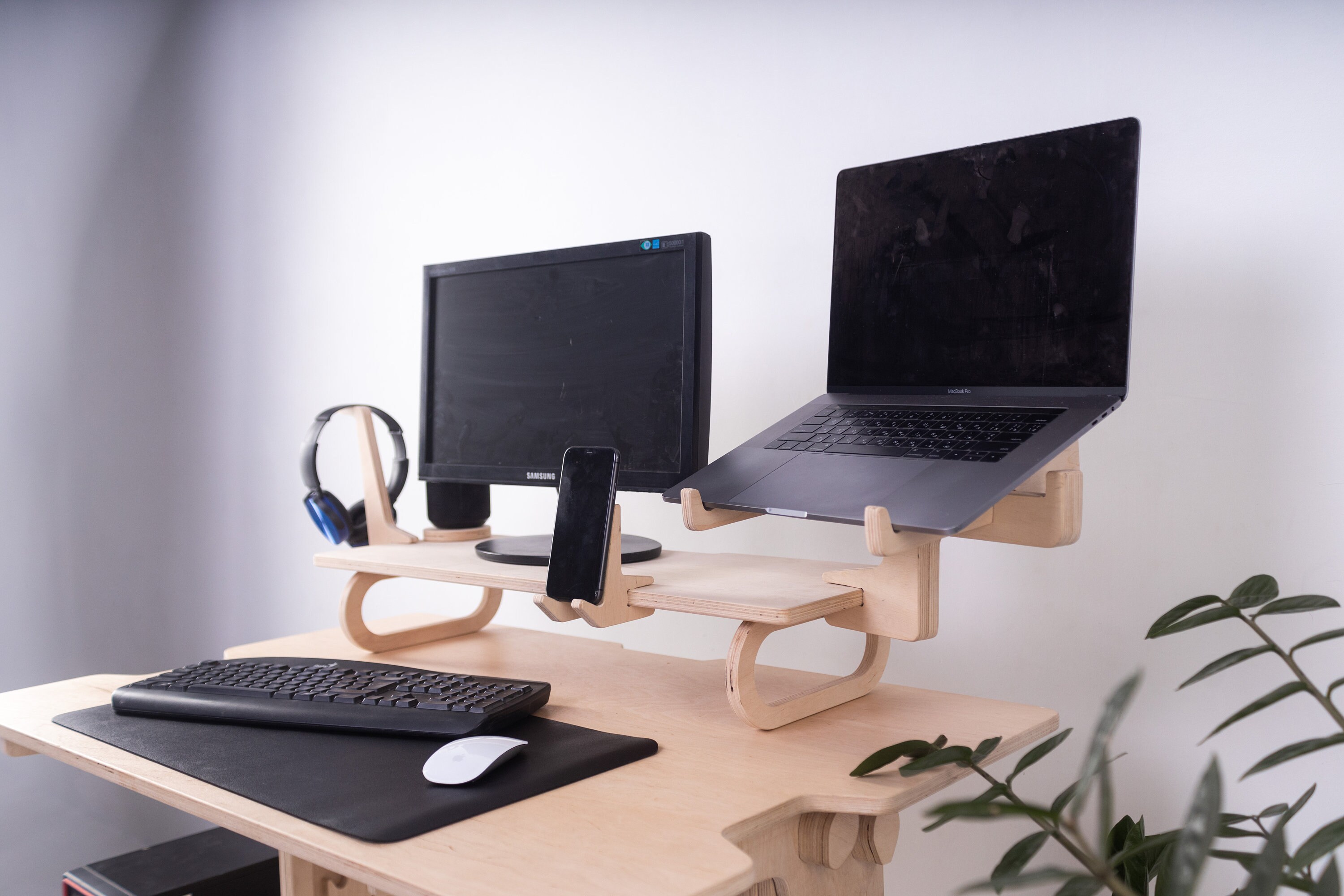 Desk Organizer Wood Monitor Stand Desktop Setup Computer Desk ...