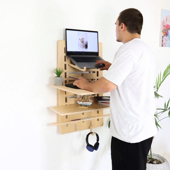 Computer Desk Wall Mount Murphy Desk Plywood Floating Desk Hidden Monitor Desk Adjustable Standing Desk Office Furniture Hanging Office Gift Etsy UK
