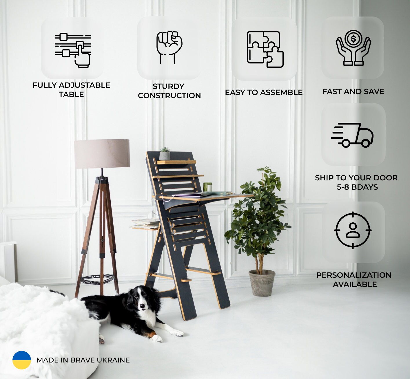 Computer Desk Adjustable Wooden Standing Laptop Desk Office Workstation ...