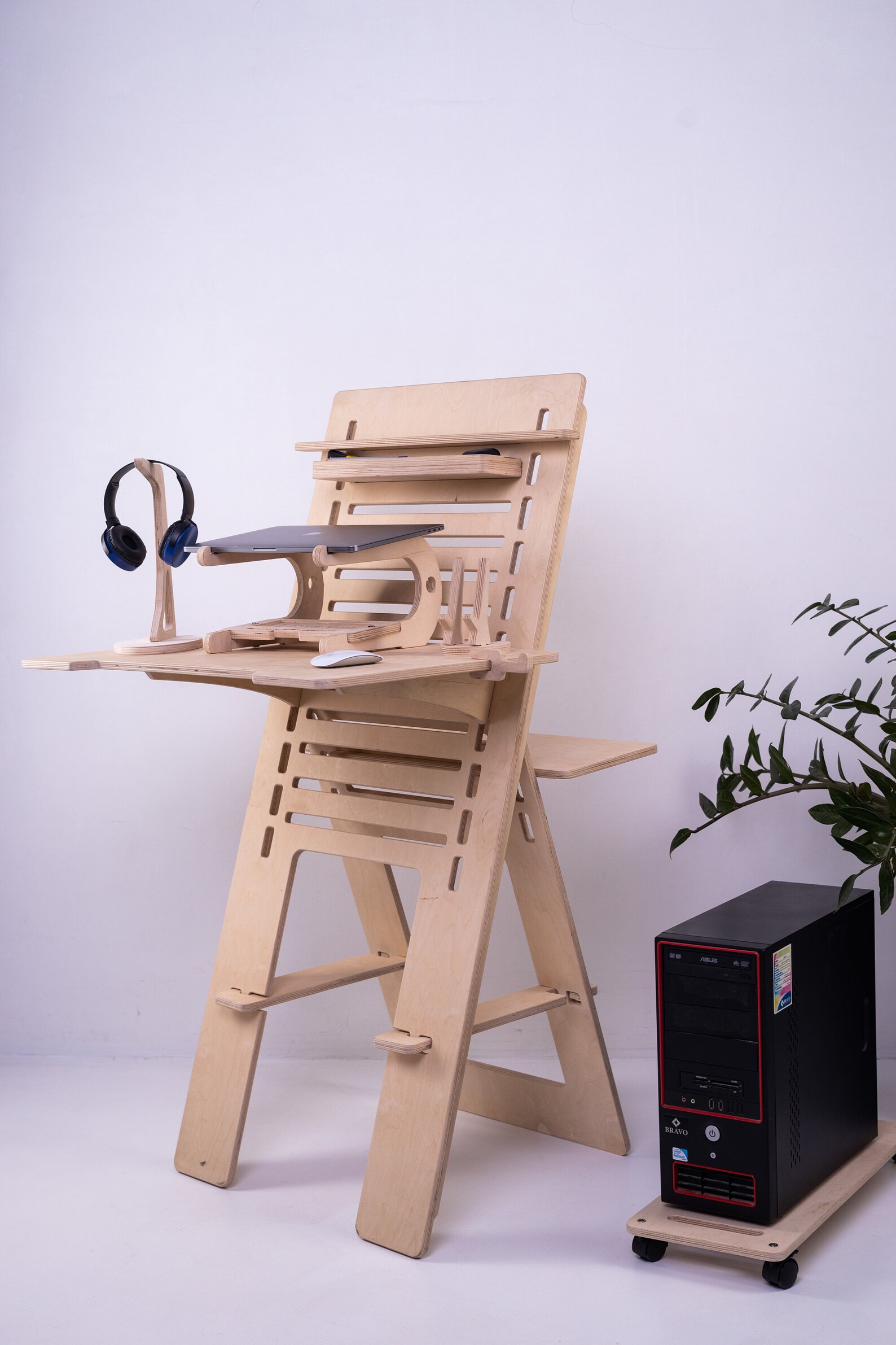 Standing Desk Wood Computer Desk Space Saving Office Furniture Plywood ...