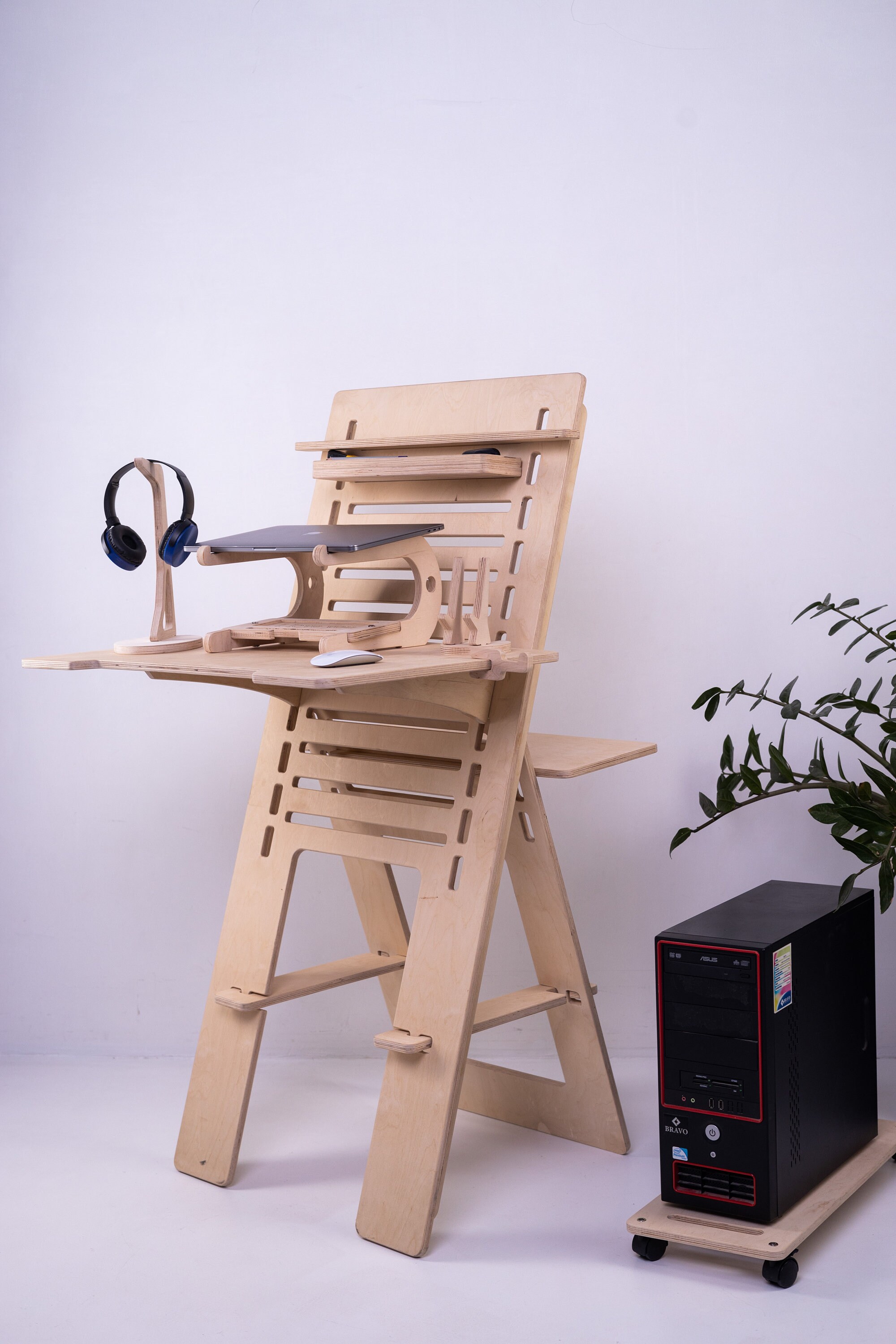 Standing Desk Wood Computer Desk Space Saving Office Furniture Plywood ...