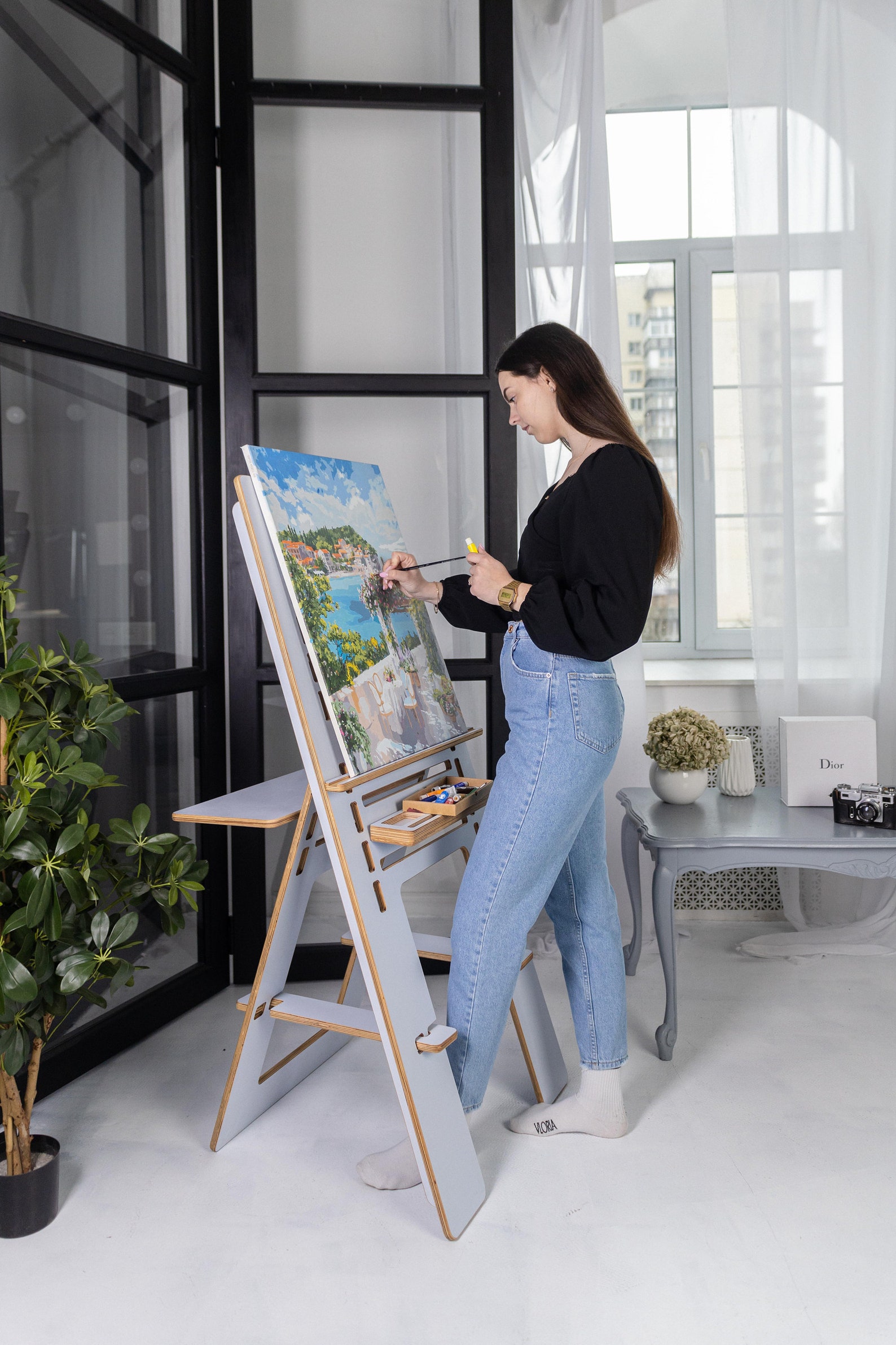 Standing Desk Wood Computer Desk Space Saving Office Furniture Plywood ...