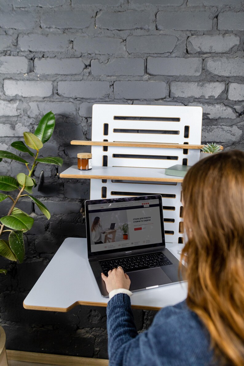 Wall Desk Mounted Wooden Laptop Stand Engraving Minimalist Modern ...